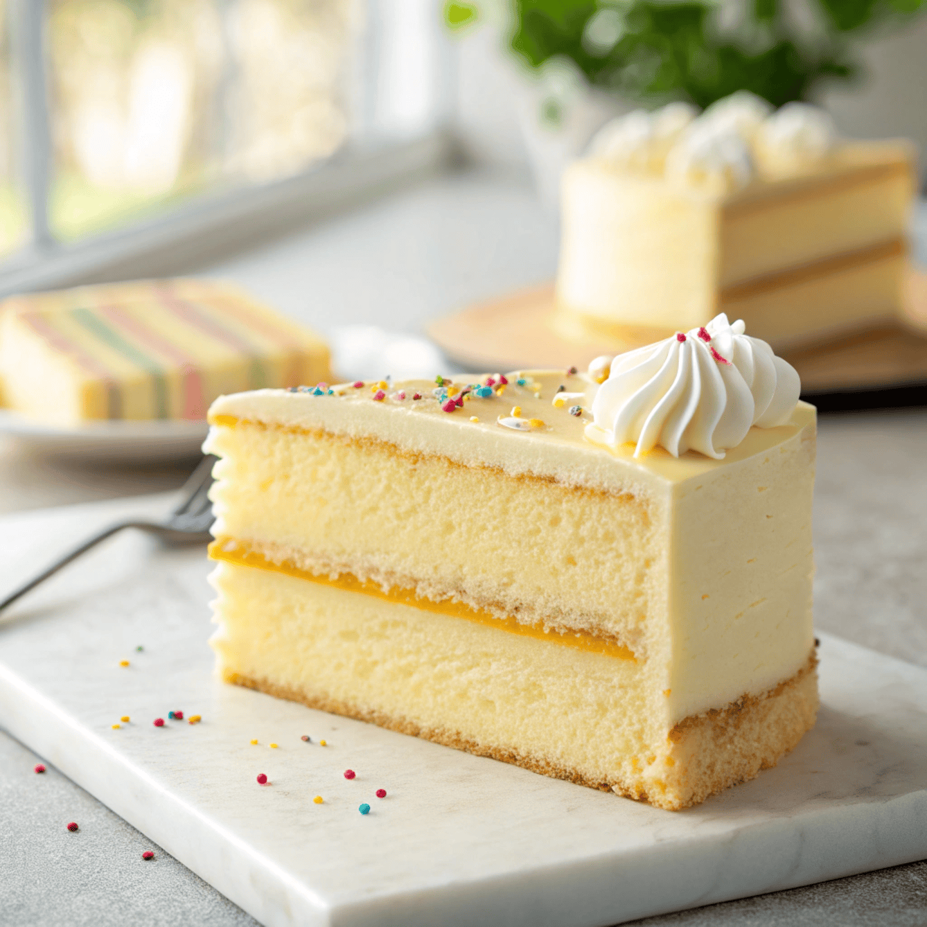 Easy French Butter Cake with Vanilla and Cream