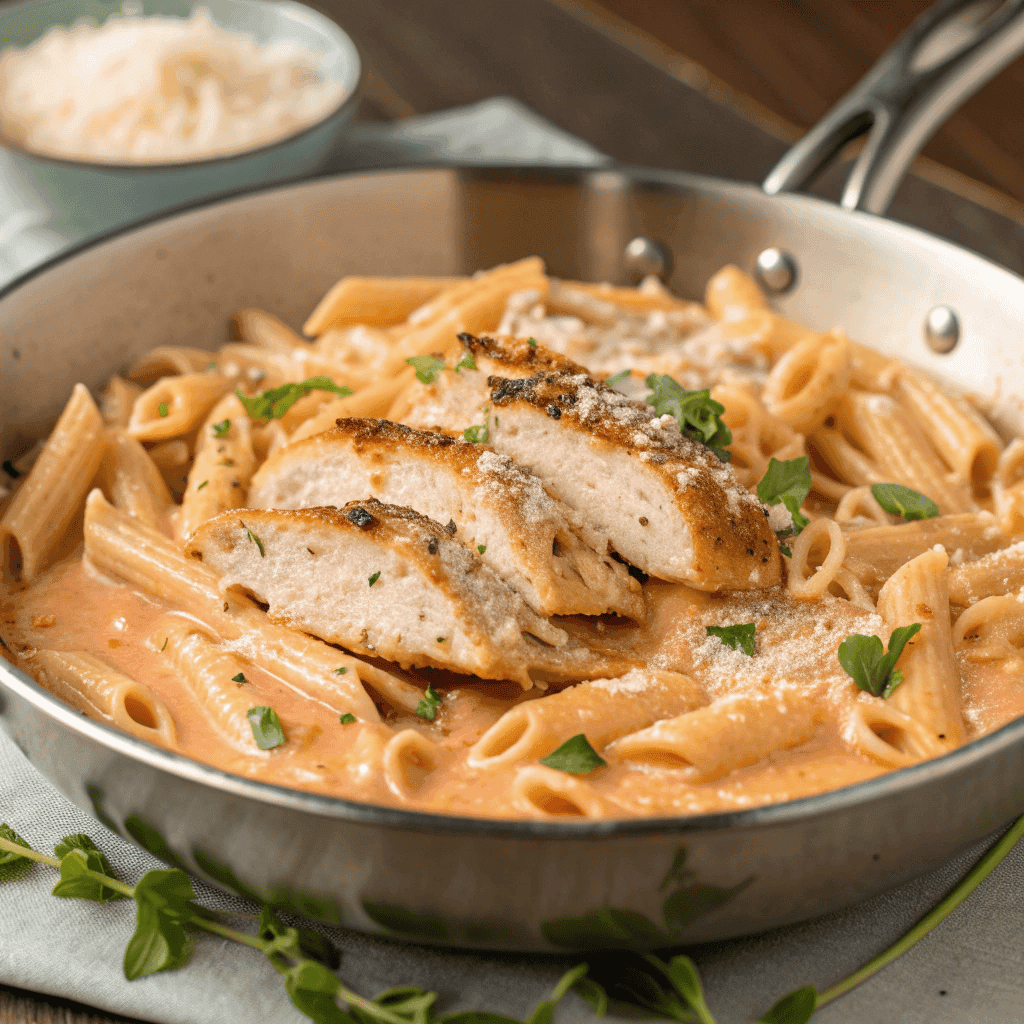 Chicken Penne Pasta : Creamy Tomato Oregano Pasta Recipe