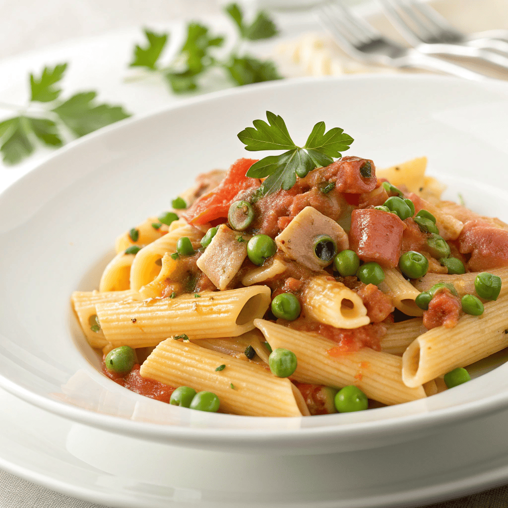 Easy Pasta alla Boscaiola : Italian Mushroom & Pea Penne