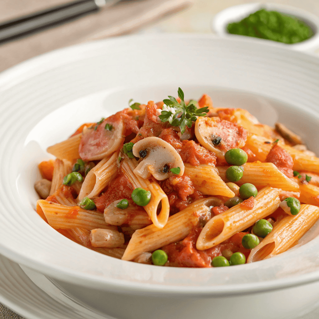 Easy Pasta alla Boscaiola : Italian Mushroom & Pea Penne